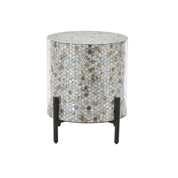 Latitude Run® Cole And Grey Mother Of Pearl Shell Handmade Inlay Abstract Accent Table With ...